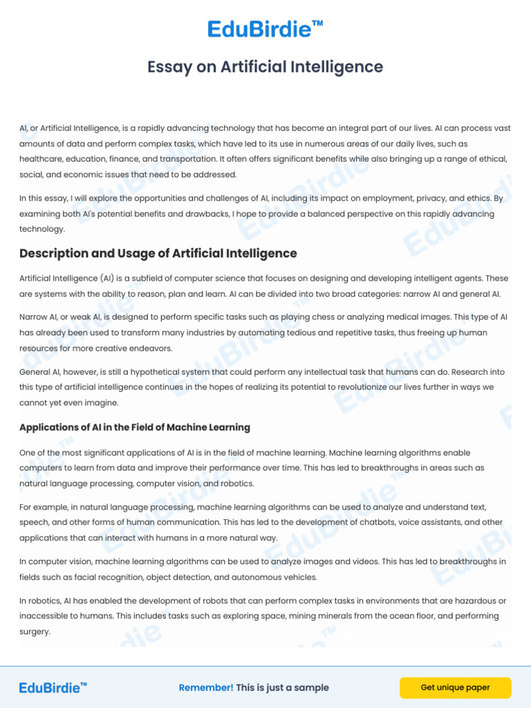 Essay On Artificial Intelligence | PDF