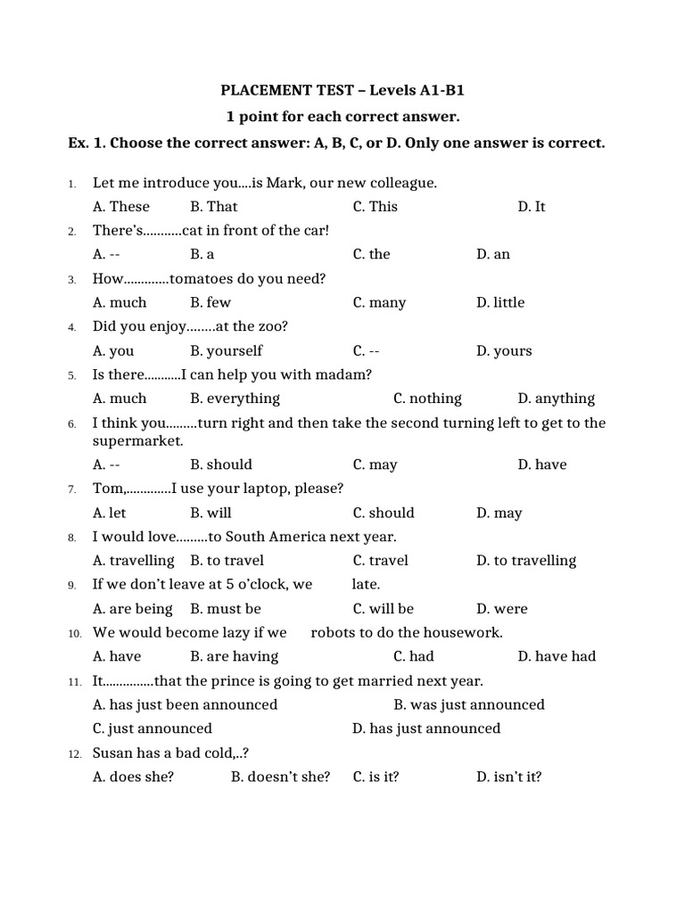 Uj - Placement Test A1 b1 | PDF