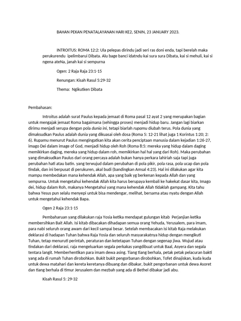 Bahan Pekan Penatalayanan Hari Ke2 | PDF