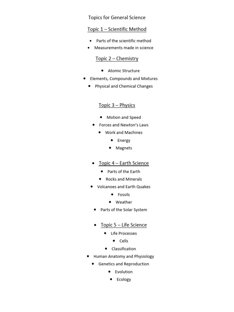 Topics For General Science | PDF