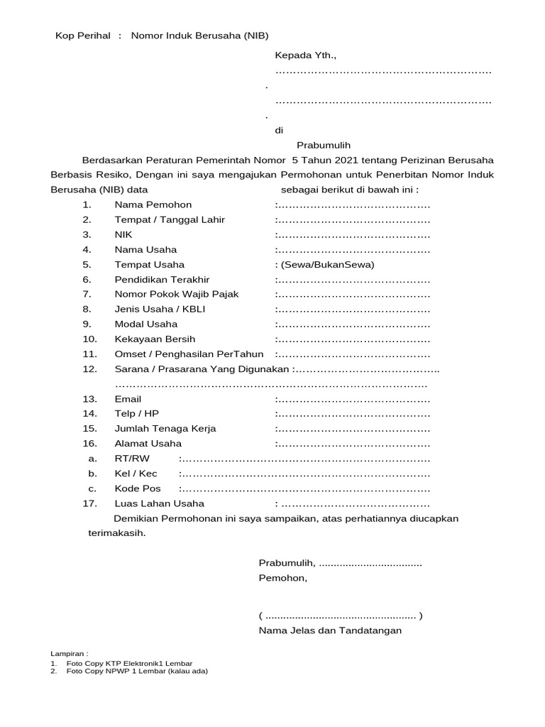 Blanko Izin NIB-1 | PDF