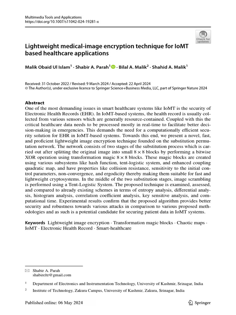 Lightweight Medical Image Encryption Technique For IoMT Based ...