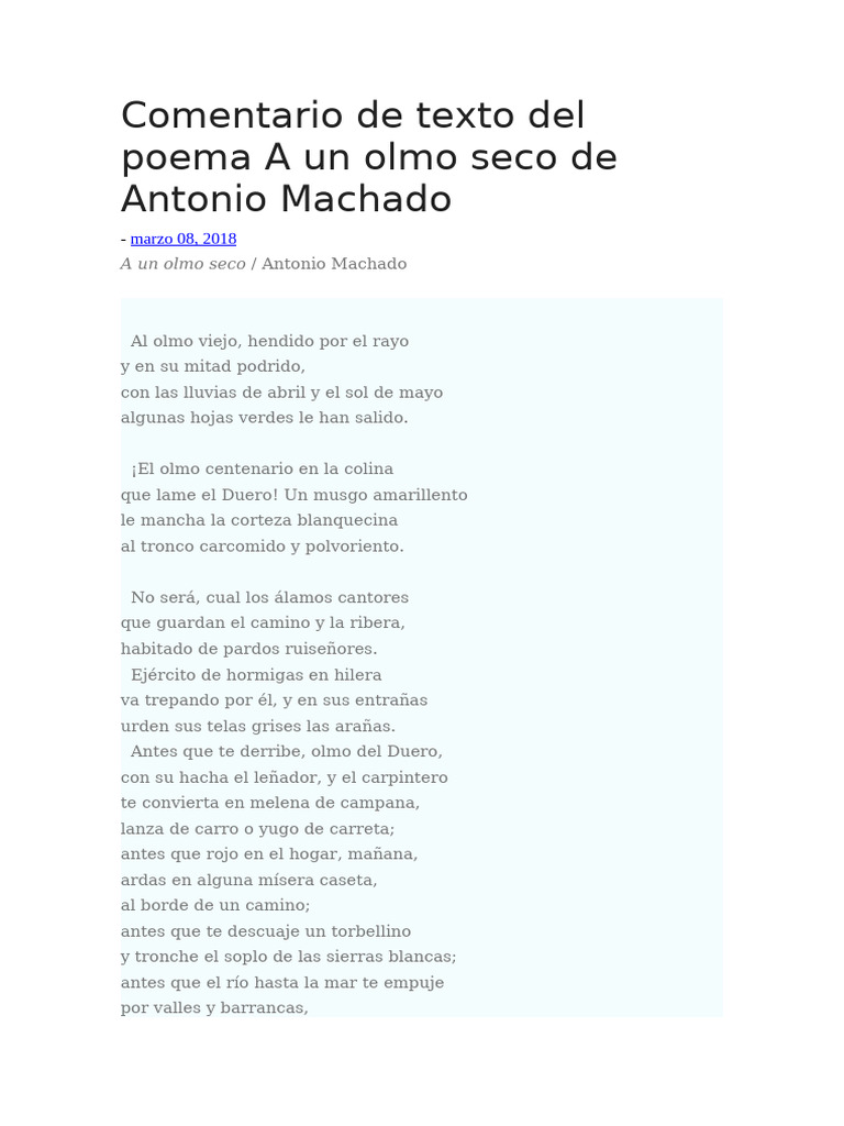 Comentario de Texto Del Poema A Un Olmo Seco de Antonio Machado | PDF