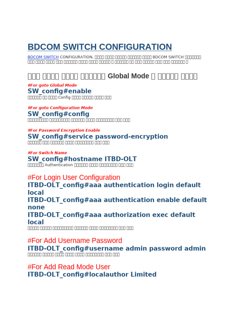 Bdcom Switch Configuration | PDF