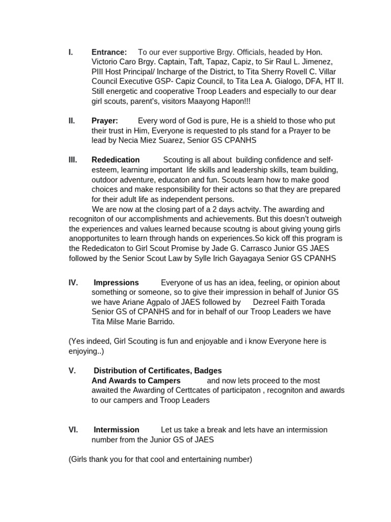 GSP Emcee Script Closing | PDF