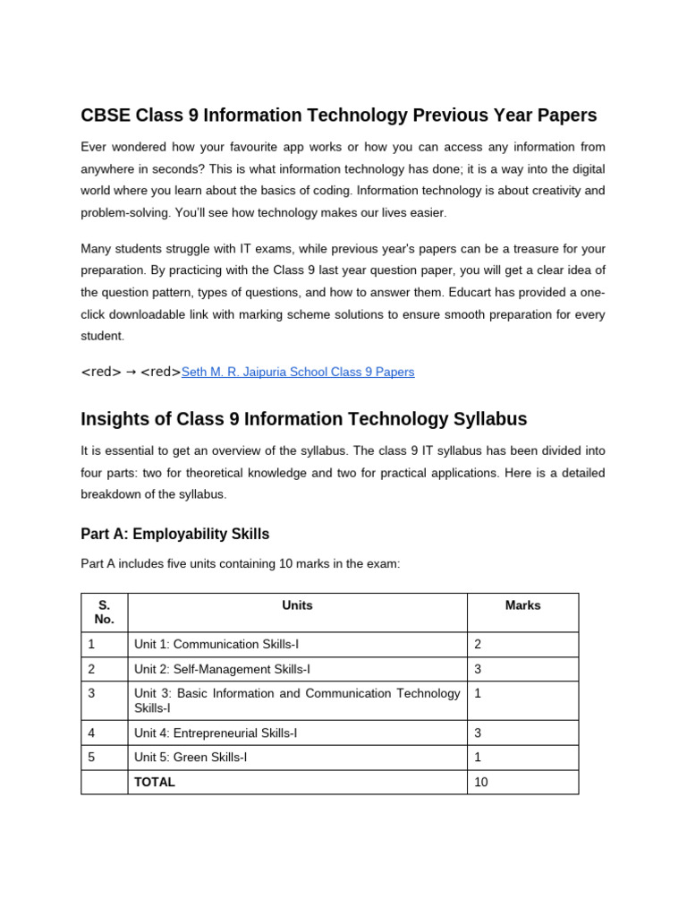 CBSE Class 9 Information Technology | PDF