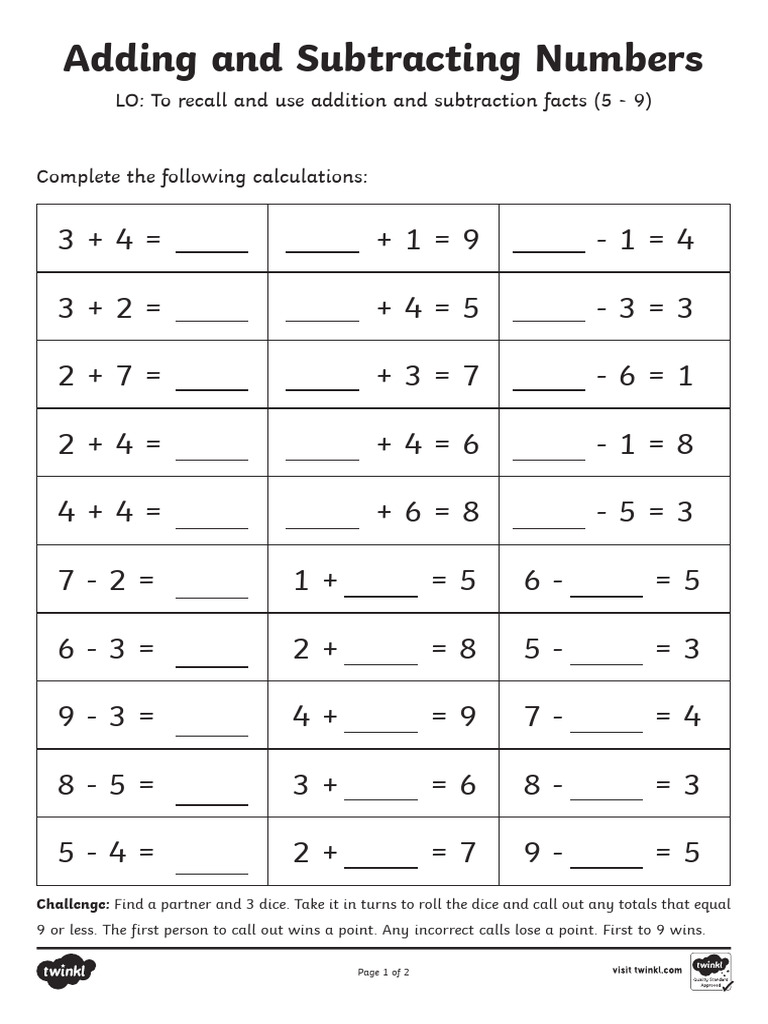 T N 2187 Number Facts Worksheet 5 9 | PDF
