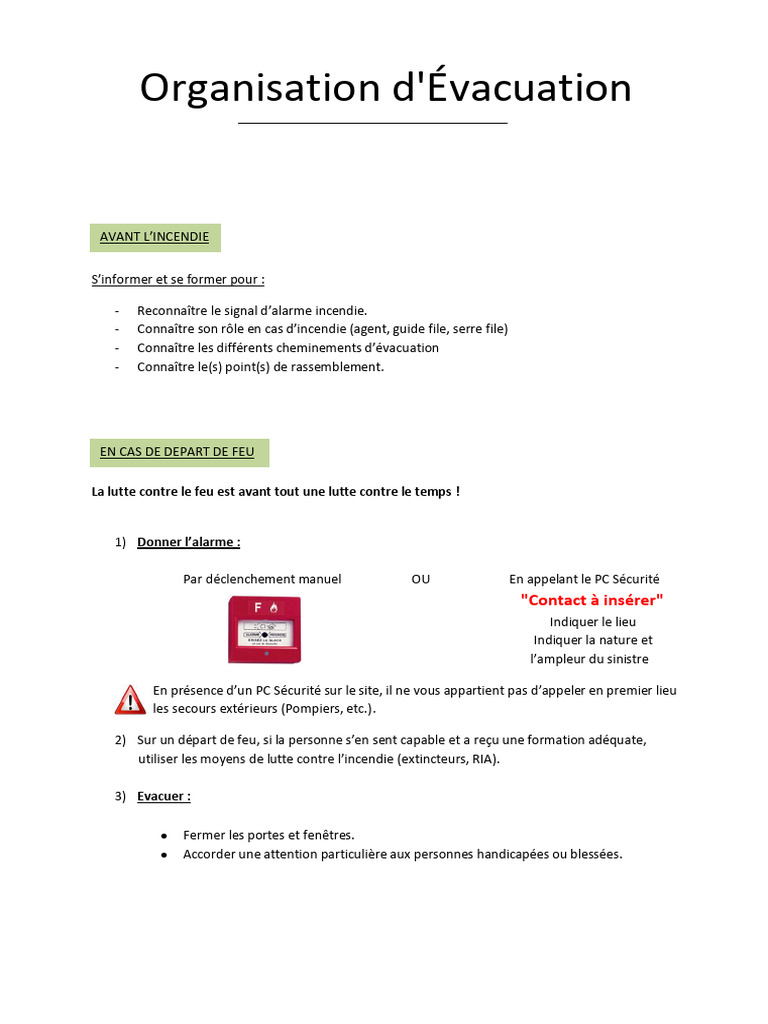 Procédure évacuation incendie | PDF