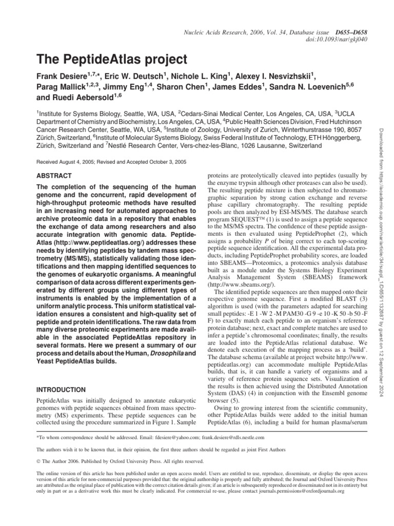The PeptideAtlas Project | PDF