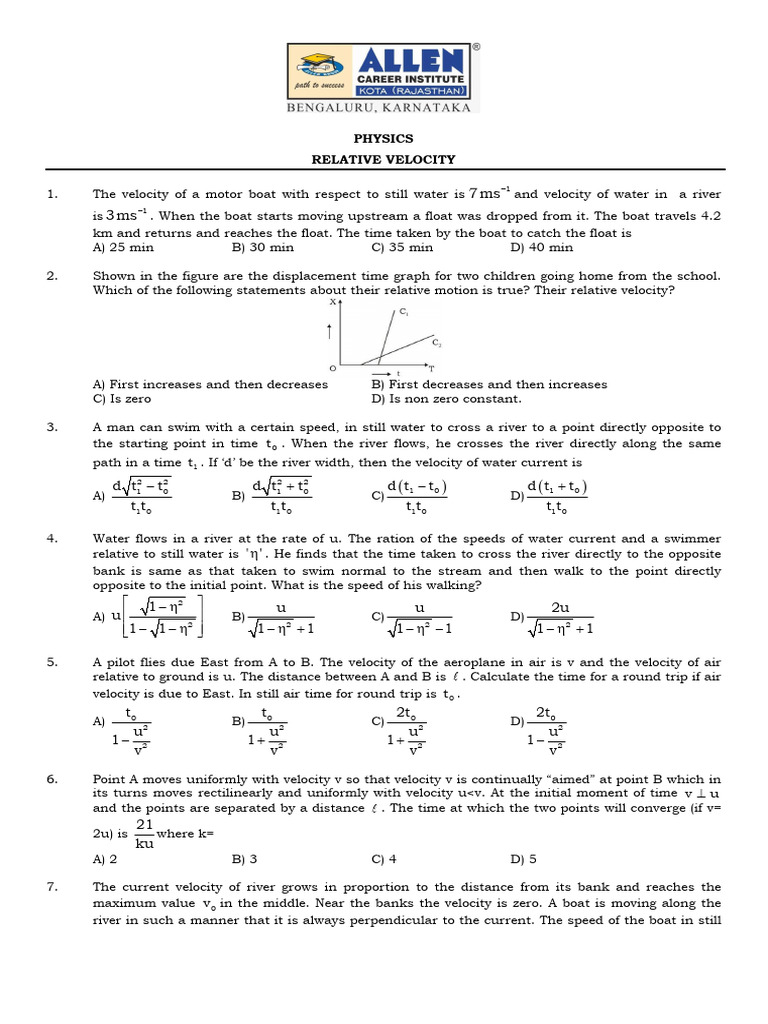 Relative Motion DPP - 1 | PDF