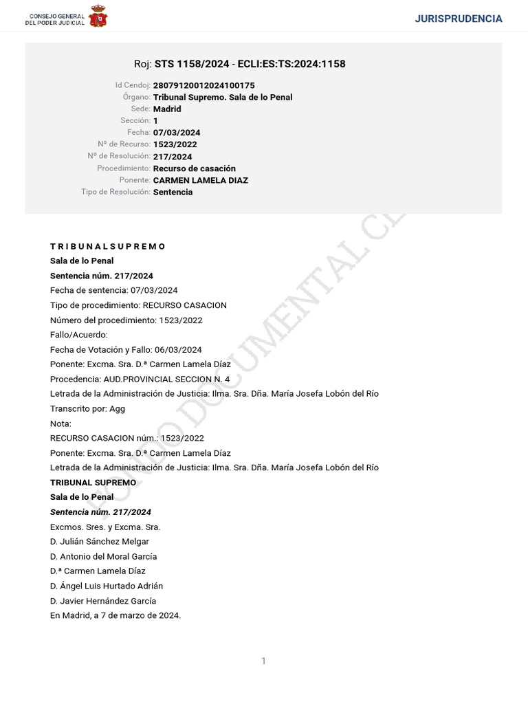 STS-2024 217 | PDF | Sentencia (ley) | Caso de ley