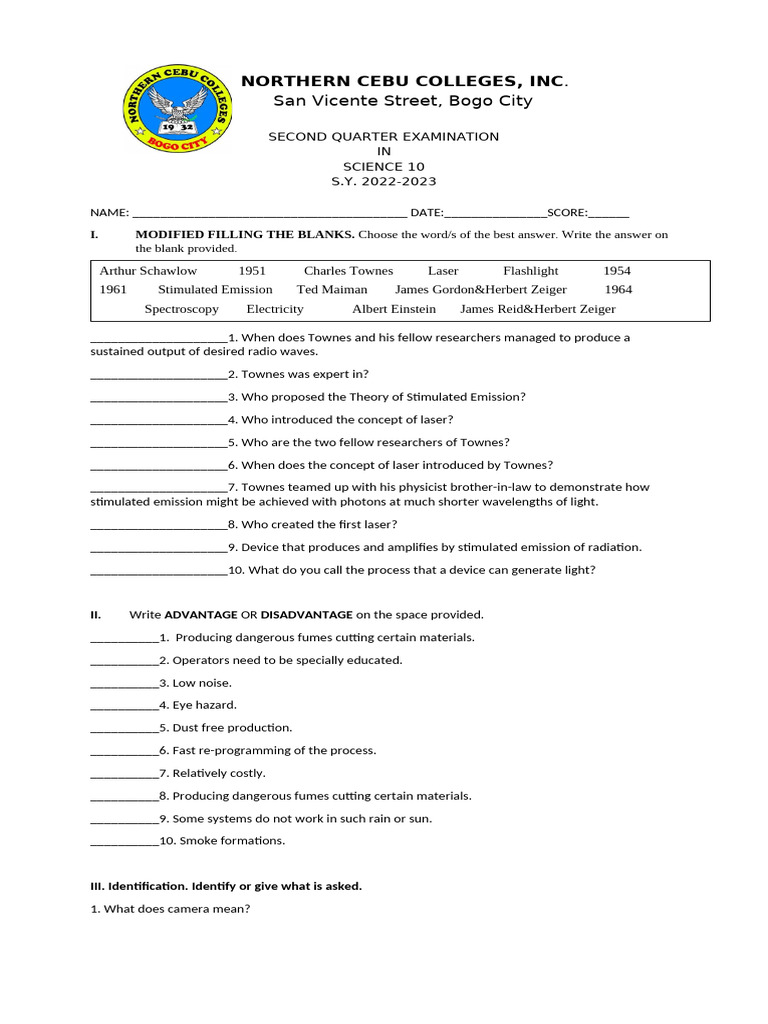 Second Quarter Examination 10 | PDF