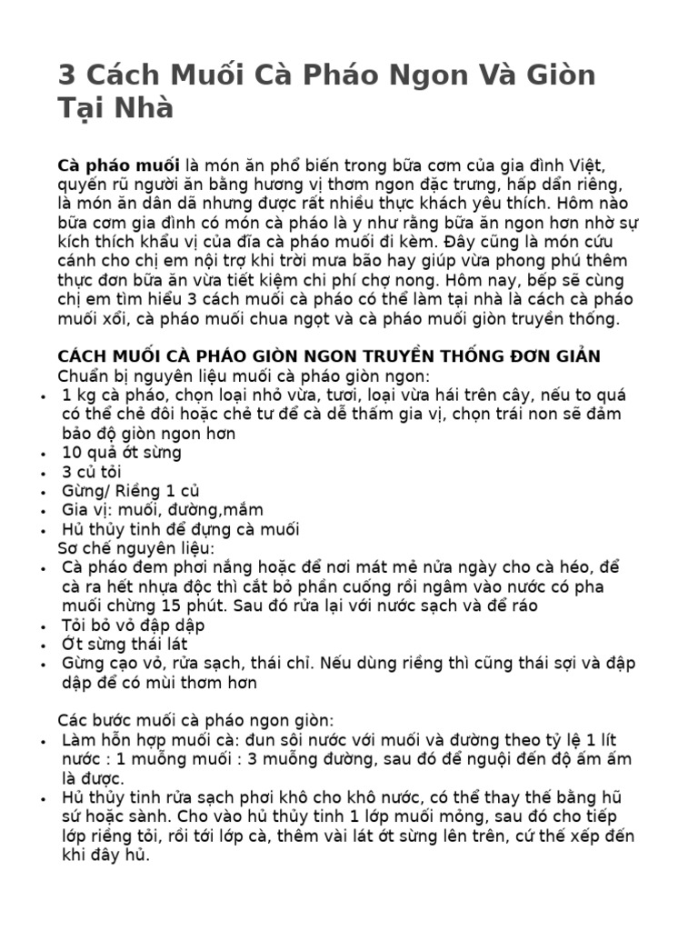 3 Cách Muối Cà Pháo Ngon Và Giòn | PDF