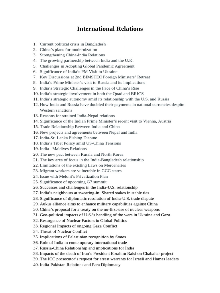 UPSC International Relations | PDF