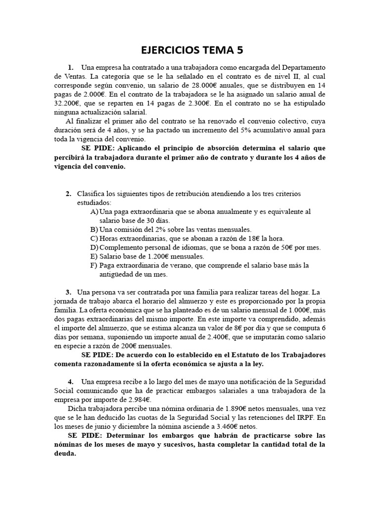 Ejercicios TEMA 5 RRHH | PDF