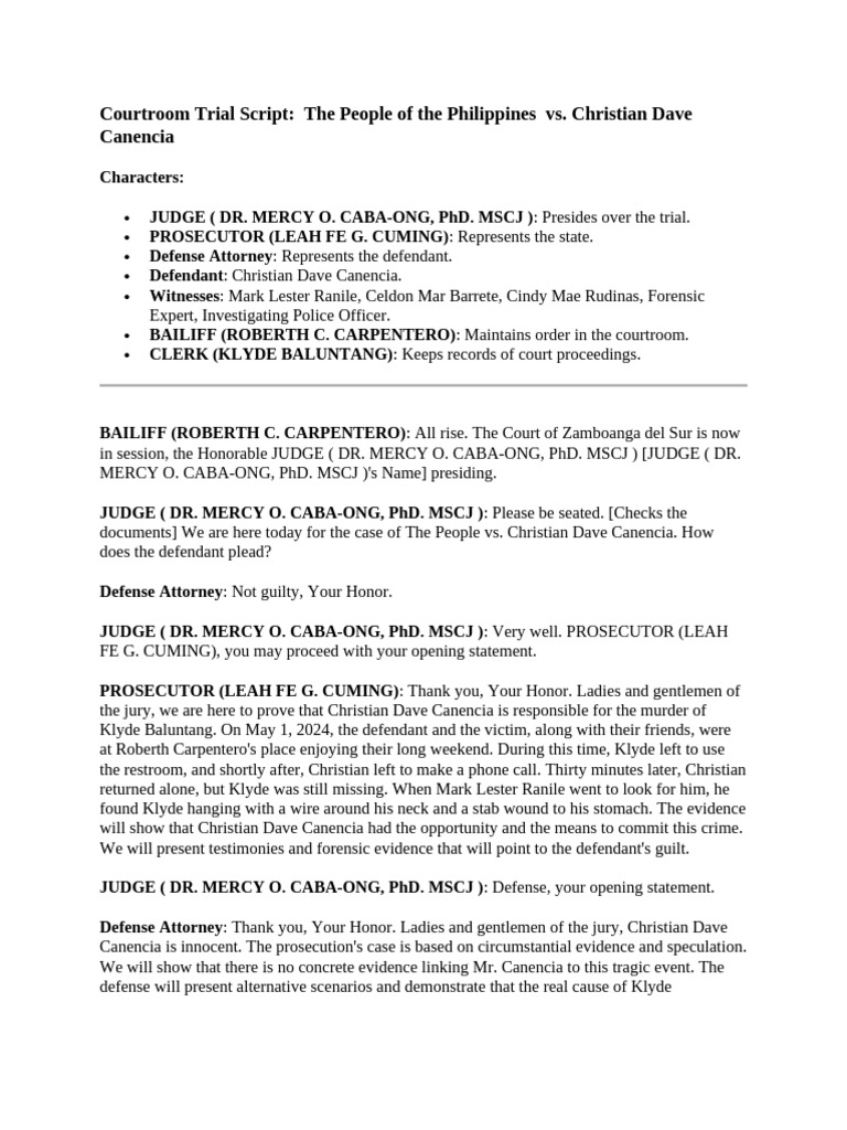 Courtroom Trial Scrip MURDER Final | PDF