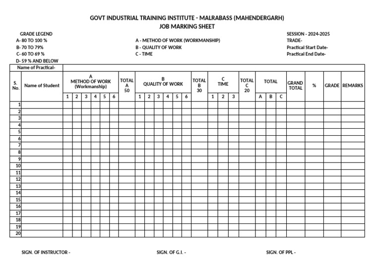 JOB MARKING SHEET COPA | PDF