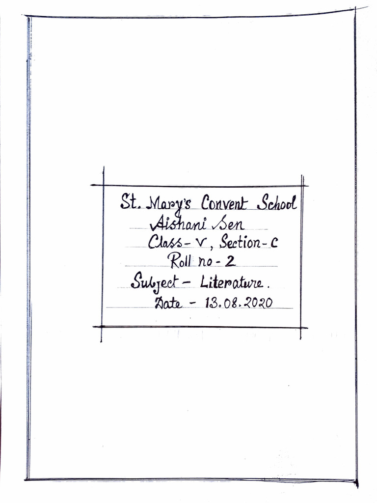 Aishani Sen Literature Assignment Class-5 Sec-C Roll No-2 | PDF