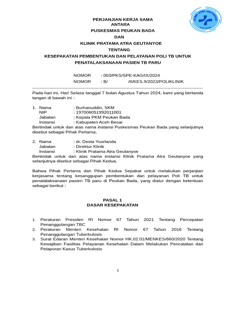 MOU TB Dinkes 2023 | PDF