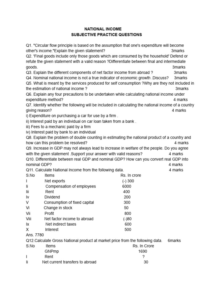 National Income Subjective Questions | PDF