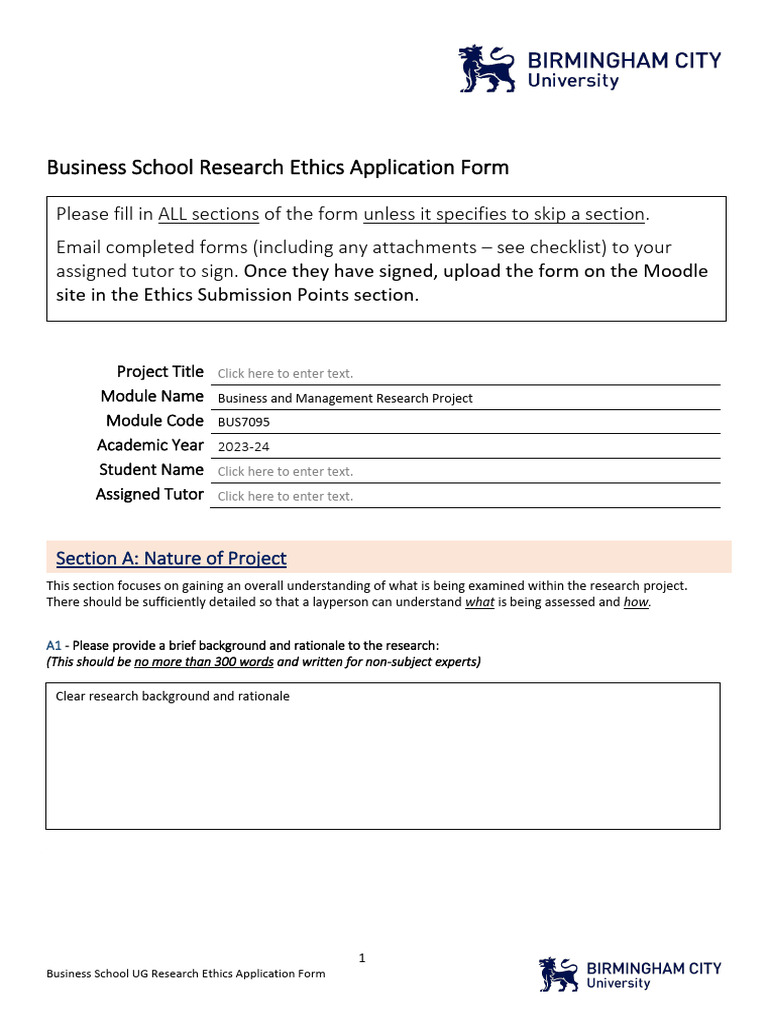 BCBS Research Ethics Application Form Guidance | PDF
