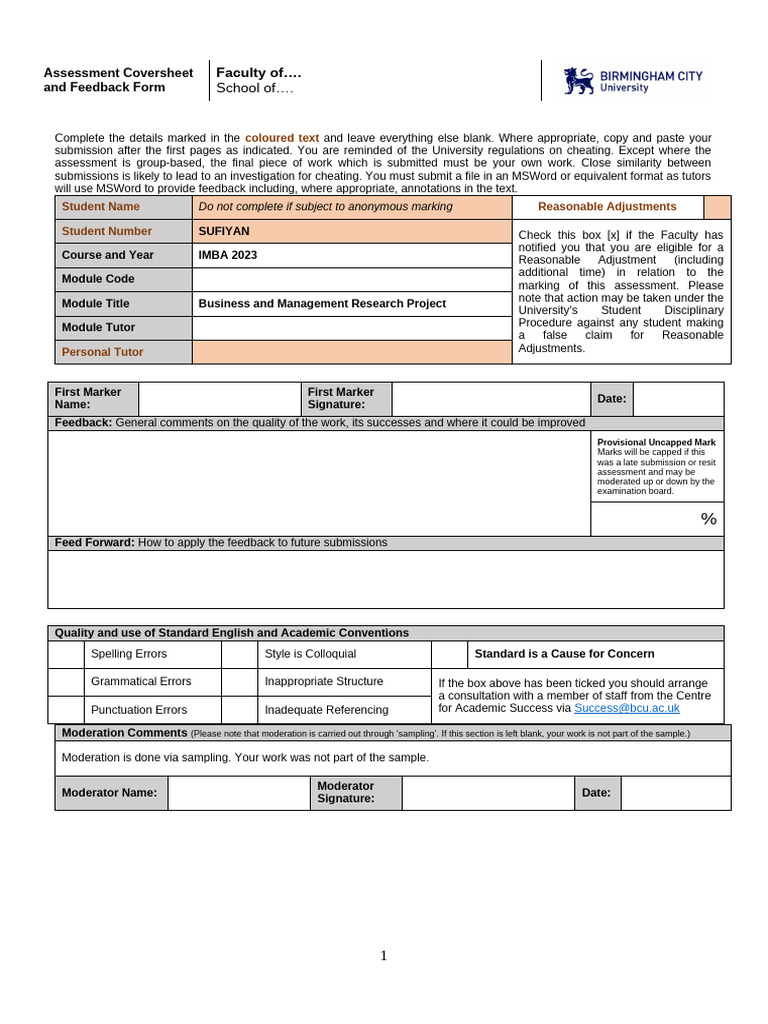 Assessment Coversheet and Feedback Form | PDF