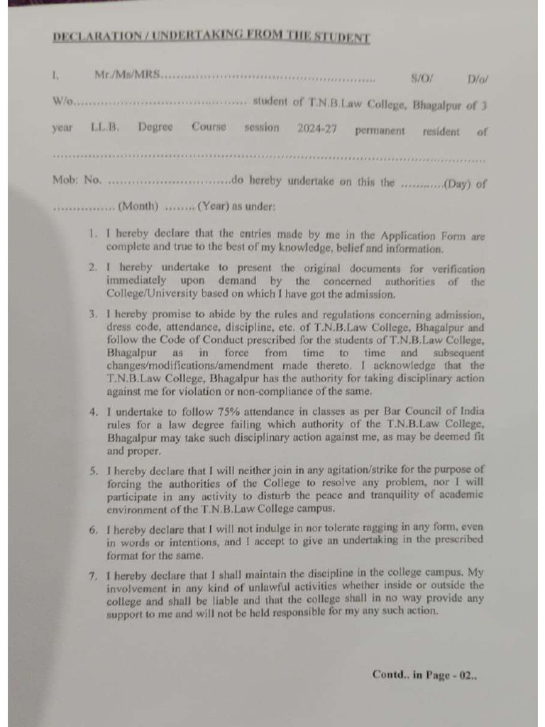 Declaration Undertaking Form Pdf