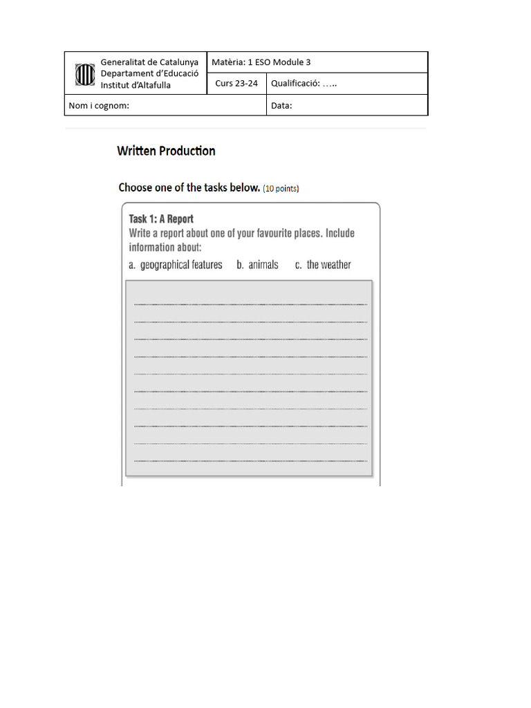 1 ESO Module 3 Writing | PDF