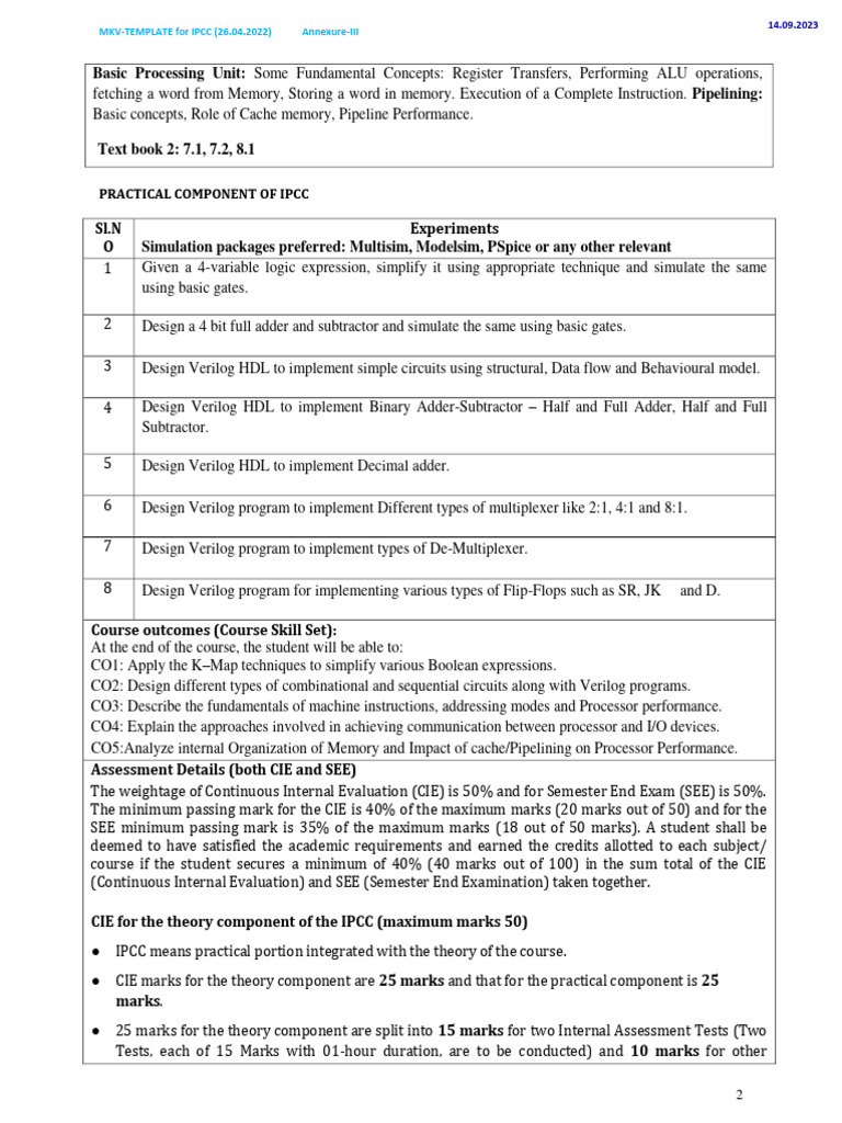 DDCO Lab Syllabus | PDF
