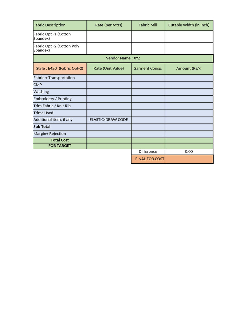 Open Costing Format | PDF