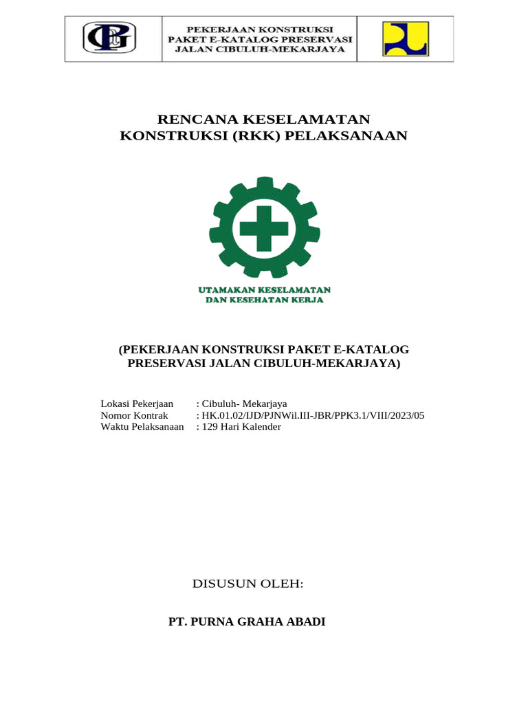RKK (Rencana Keselamatan Konstruksi) Pt. Pga Cibuluh - Mekarjaya | PDF