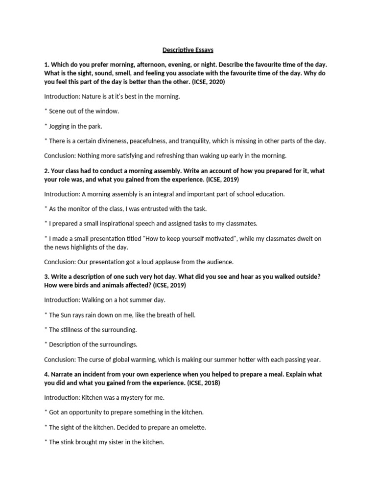Descriptive Essays Point Wise | PDF