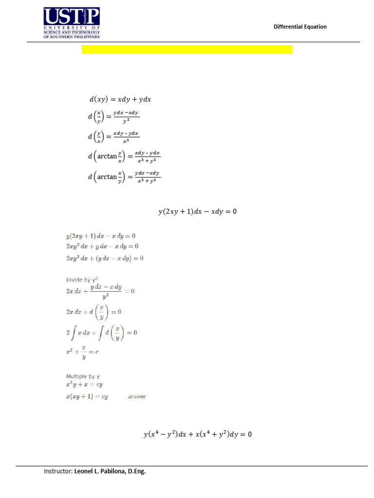 Differential Equation ES 208 Topic 3 | PDF | Equations | Language Arts ...