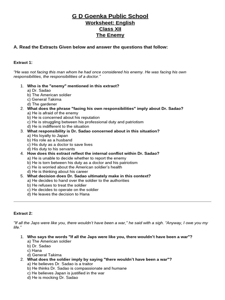 Worksheet- The Enemy | PDF