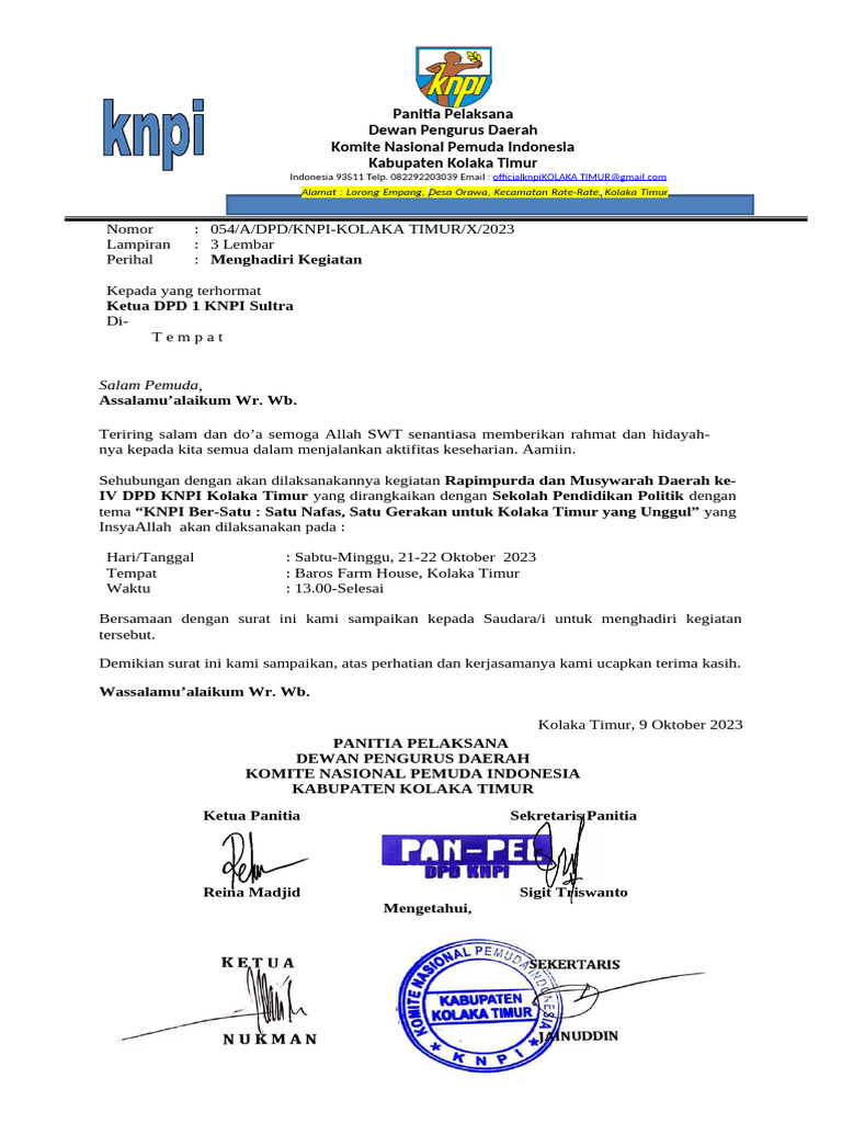 Undangan Menghadiri Kegiatan DPD Knpi Sultra | PDF Undangan Menghadiri Kegiatan DPD Knpi Sultra | PDF