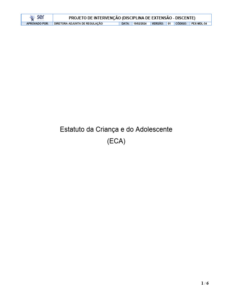 AV1 - Estatuto Da Criança e Do Adolescente (ECA) | PDF