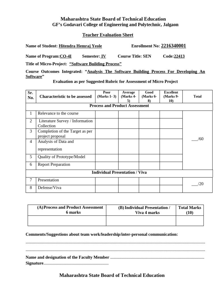 SEN Teacher Evaluation Sheet | PDF