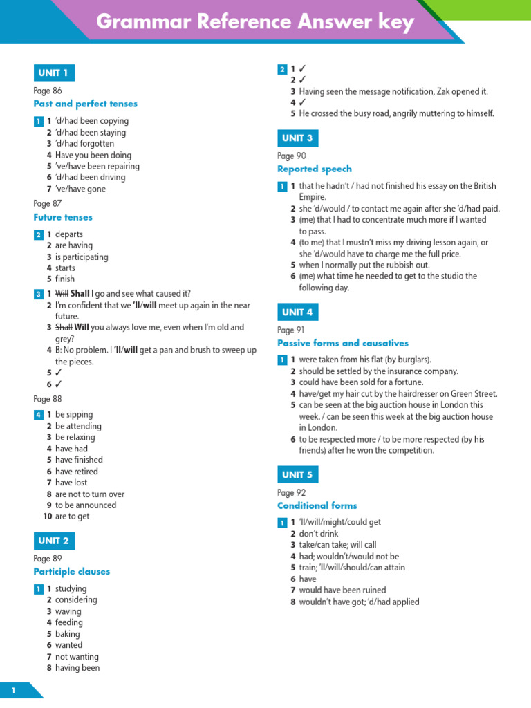 Compact Advanced Grammar Reference Answer Key | PDF