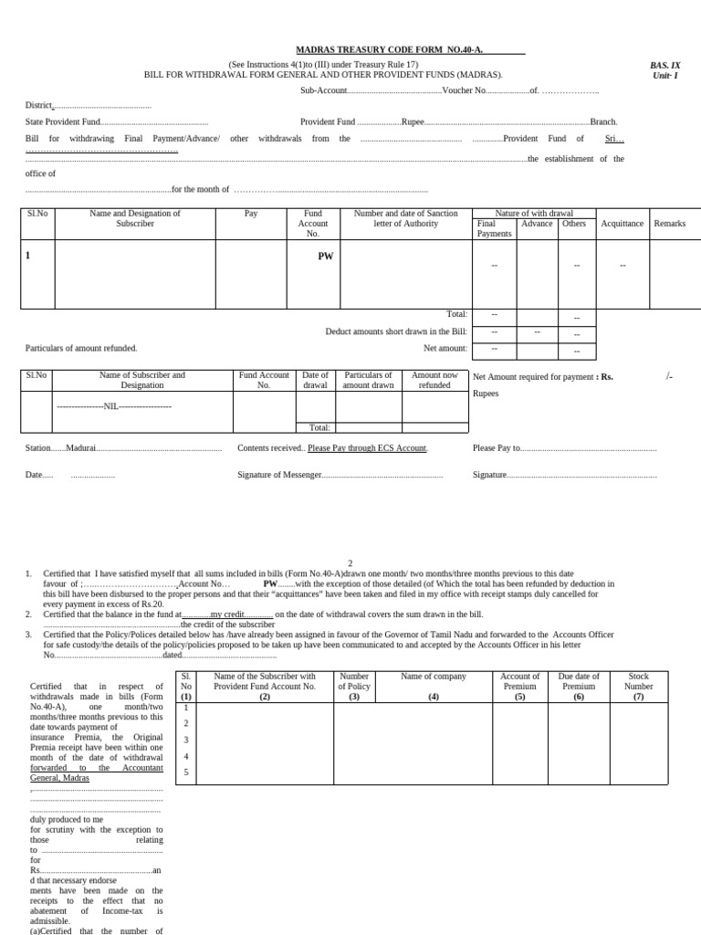 GPF Bill Form 40-A | PDF