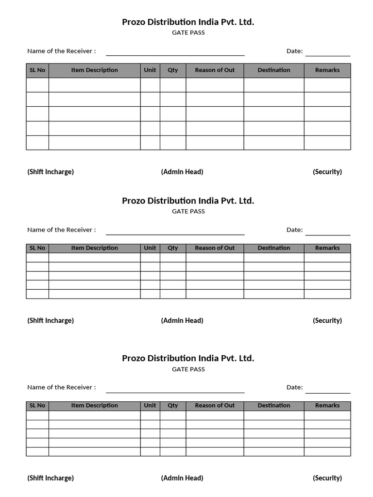 Material Gate Pass Format | PDF