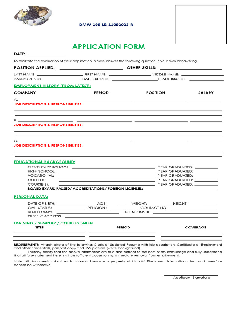 APPLICATION FORM-SKILLED | PDF
