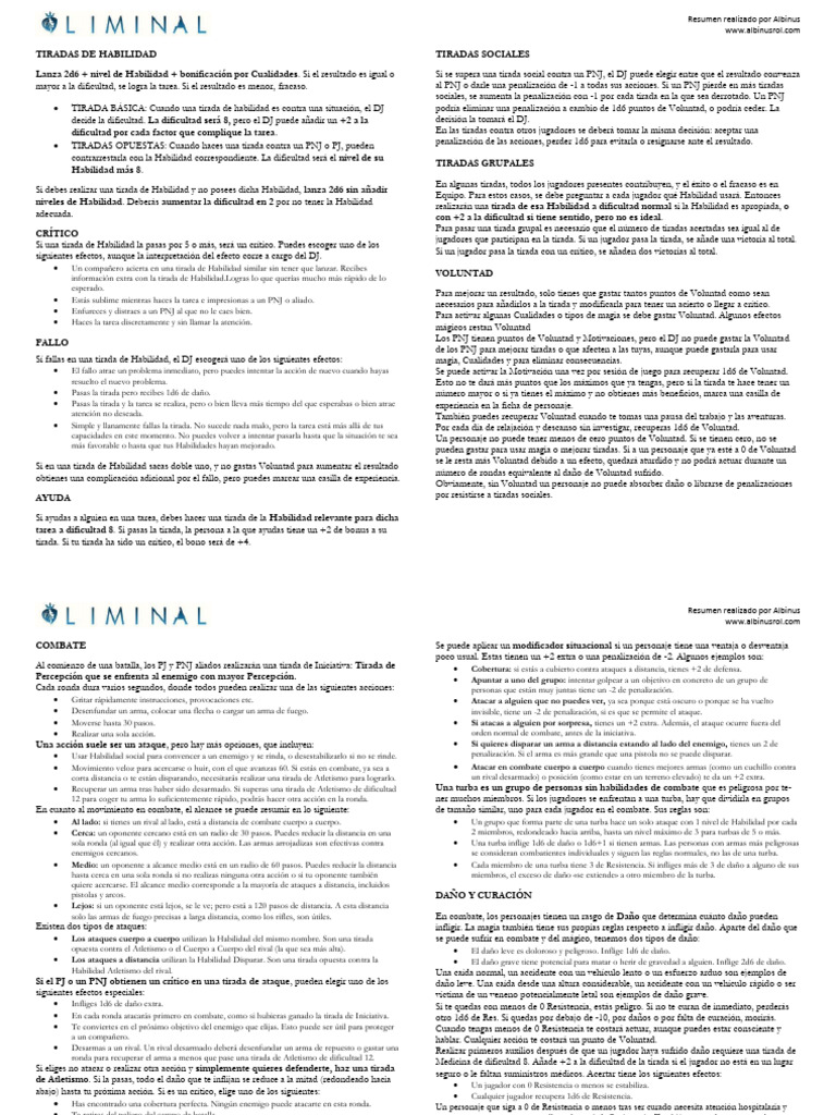 Liminal Resumen de Reglas | PDF