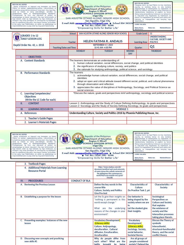 WK 2 DLL - Ucsp - Andalis - Q1 | PDF