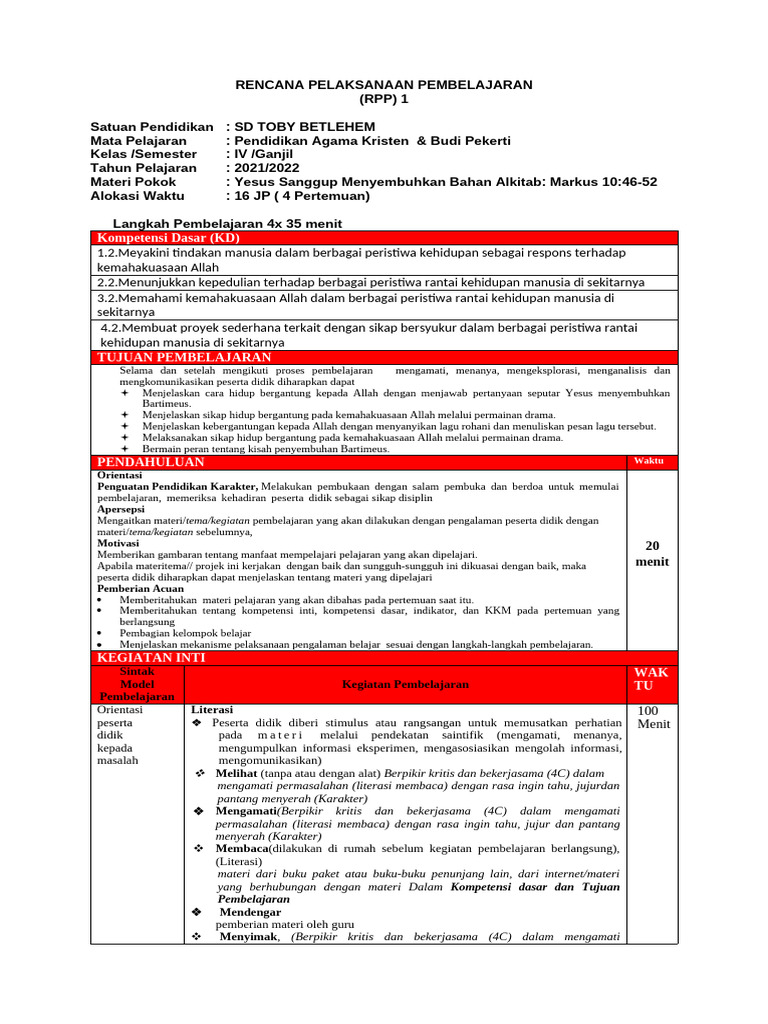 8.RPP Kelas 4 Ganjil | PDF