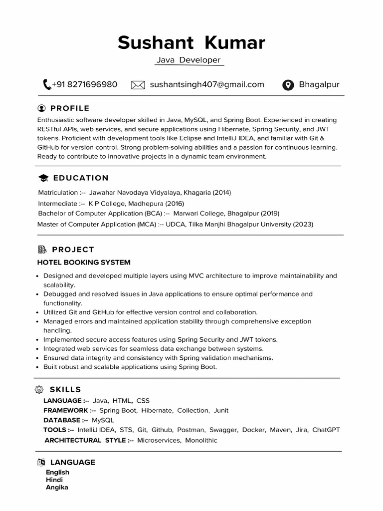 Sushant Kumar Java Frasher | PDF