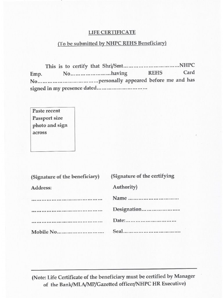 Life Certificate Format | PDF