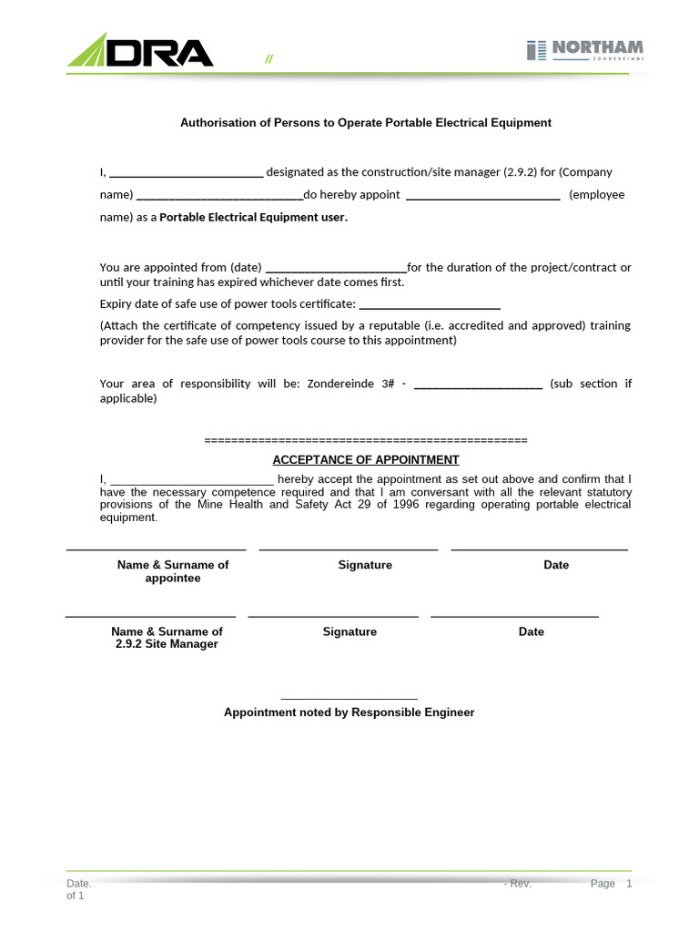 Portable Electrical Equipment Appointment | PDF | Technology & Engineering