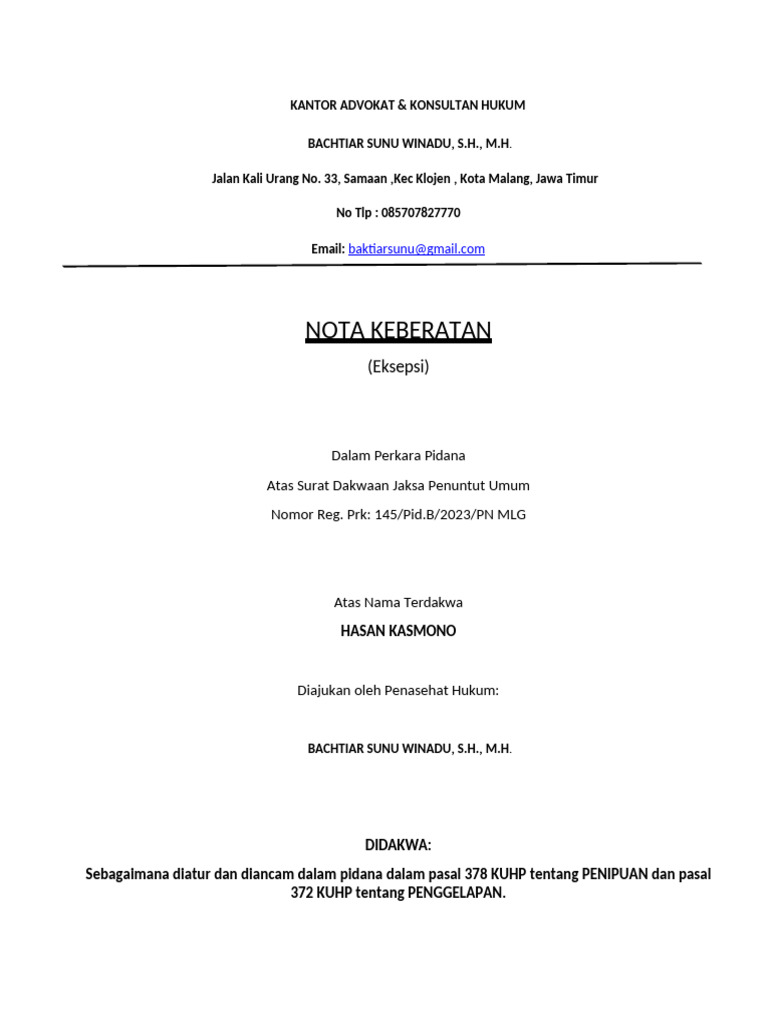 Nota Keberatan BCR | PDF