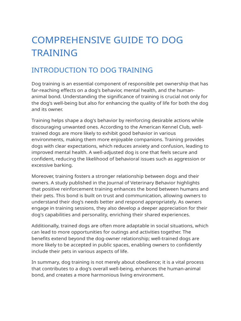 Comprehensive Guide To Dog Training | PDF | Dog Training | Self-Improvement