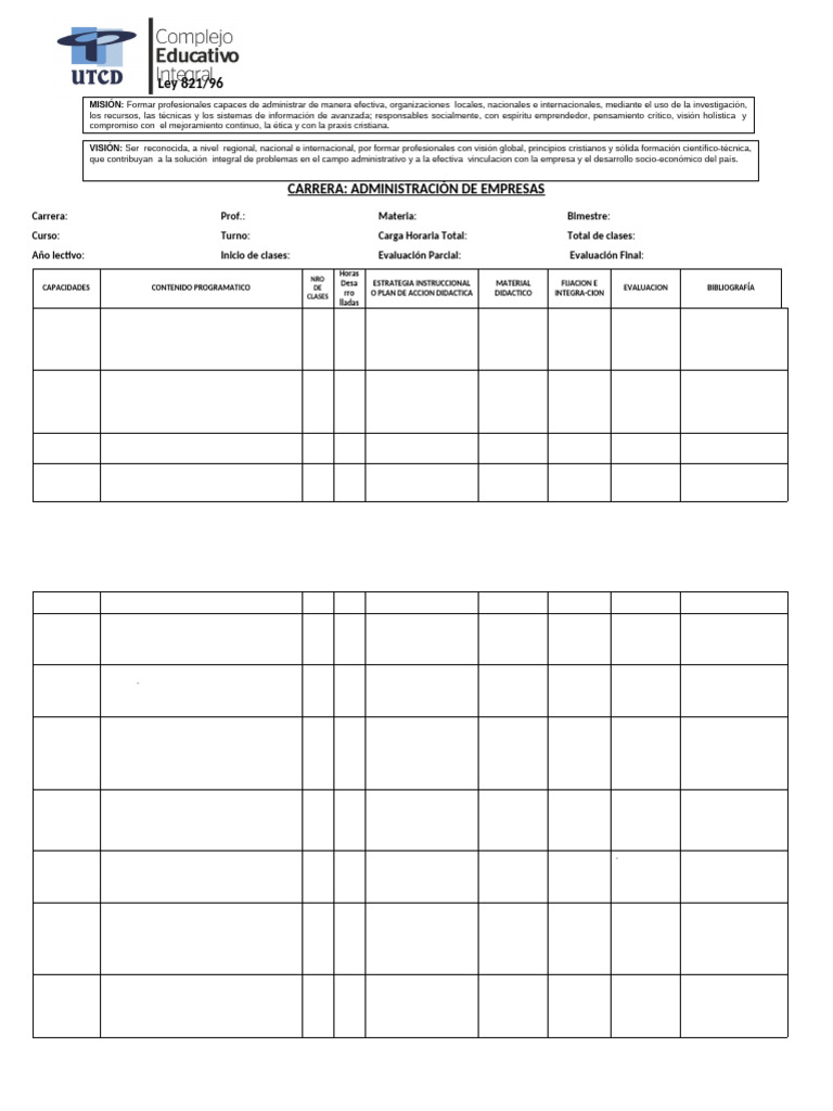 Utcd Planeamiento Bim AdministraciÓn De Empresas Pdf